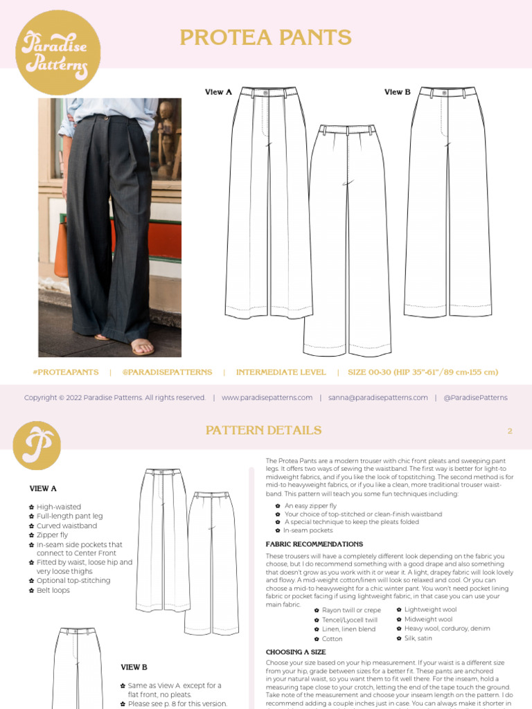 Protea Pants Instructions | PDF | Seam (Sewing) | Sewing