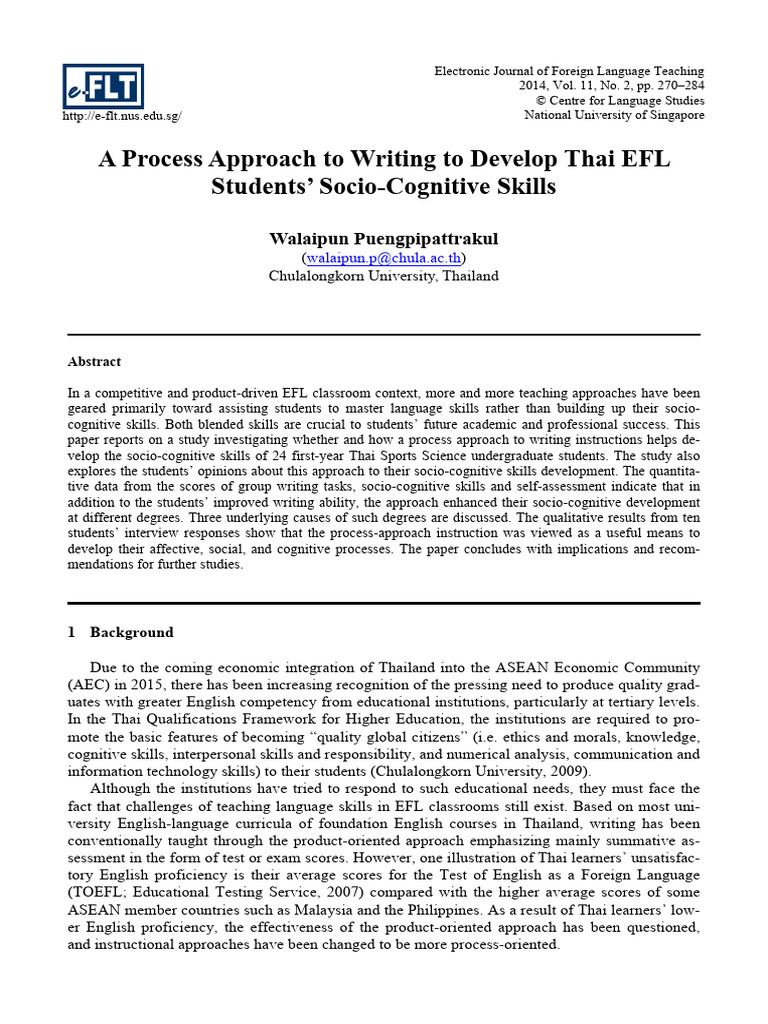 A Process Approach To Writing To Develop Thai EFL | PDF | Learning ...