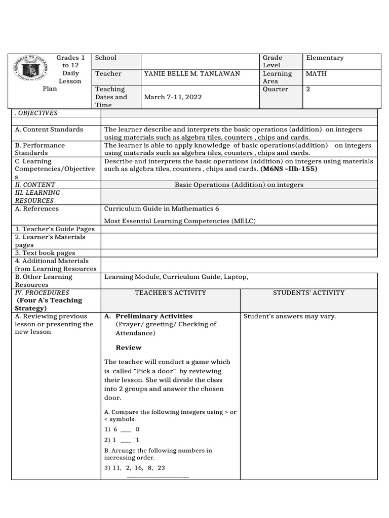 SAMPLE DLP | PDF | Curriculum | Learning