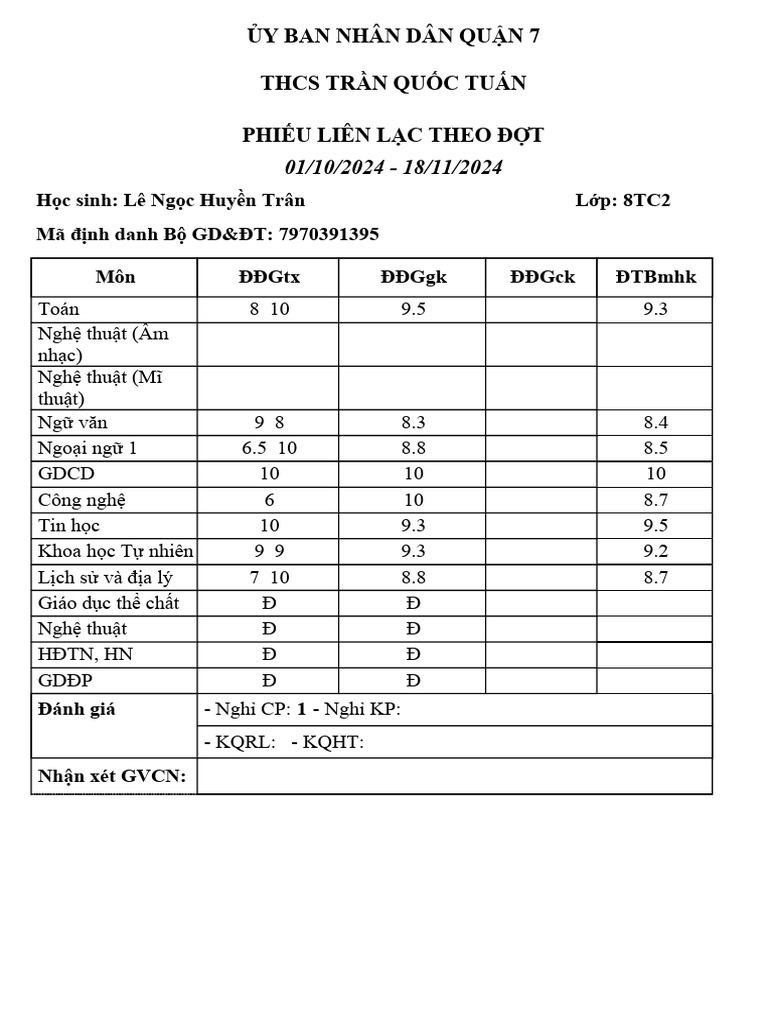 Phieu Diem 64e5c2198491e6059452e1a5 1 | PDF