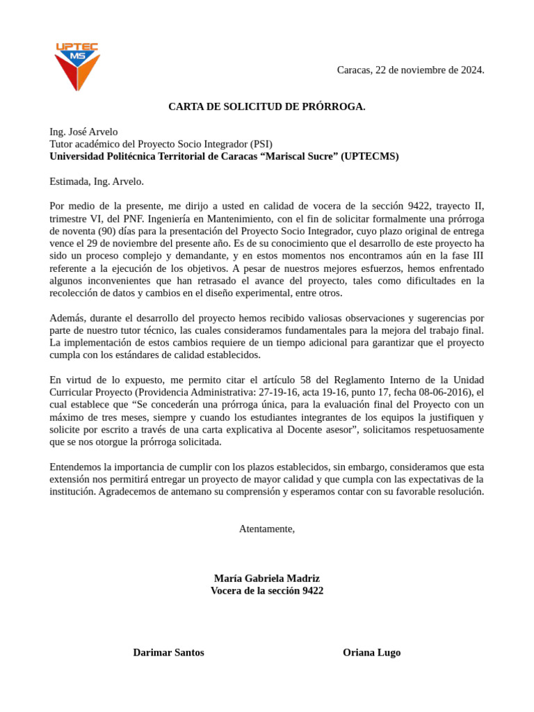 CARTA DE SOLICITUD DE PRÓRROGA | PDF
