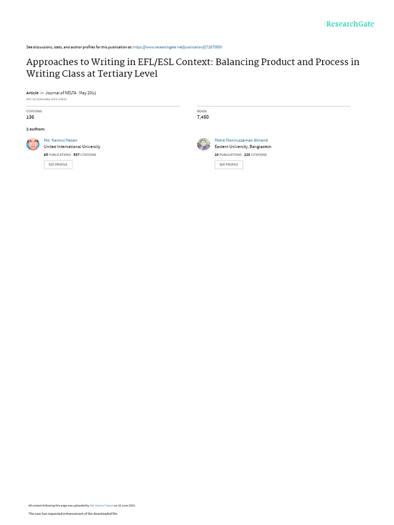 EFL/ESL Writing: Product vs. Process | PDF | English As A Second Or ...