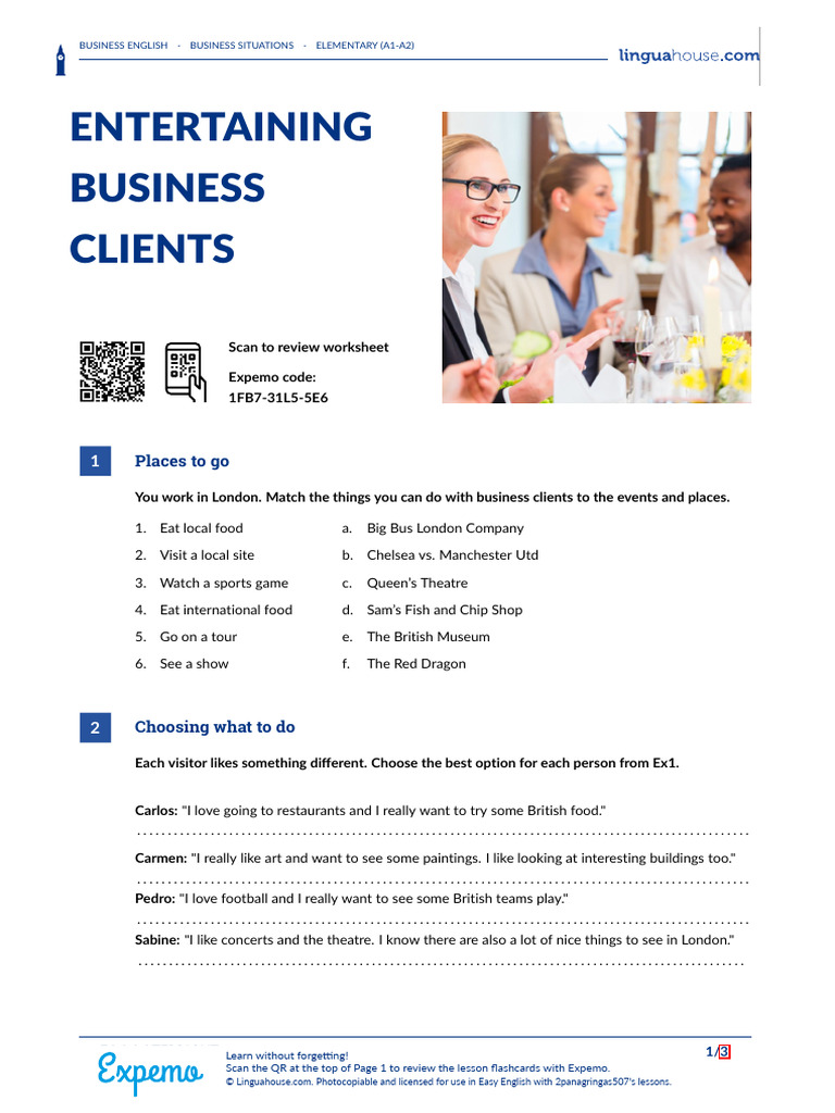 Entertaining Business Clients British English Teacher | PDF ...