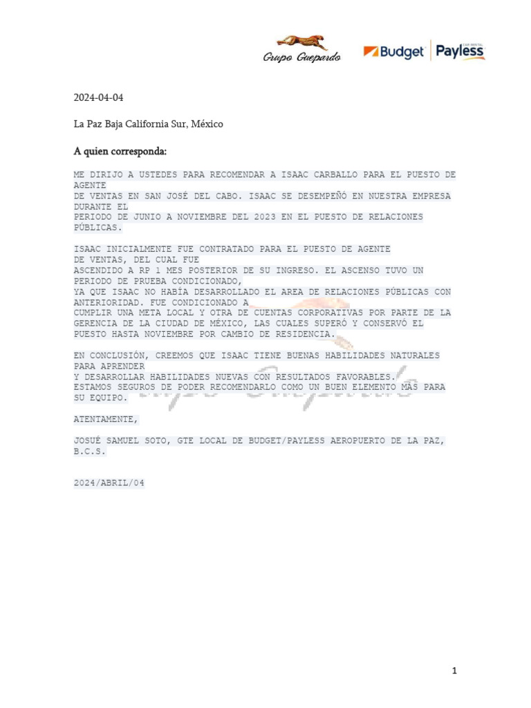 Carta Recomendacion-2024!04!04-Gabriel Isaac Carballo Erosa | PDF