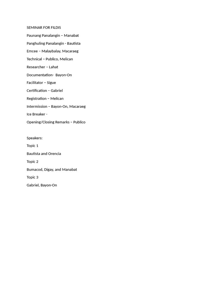 Seminar for Fildis | PDF