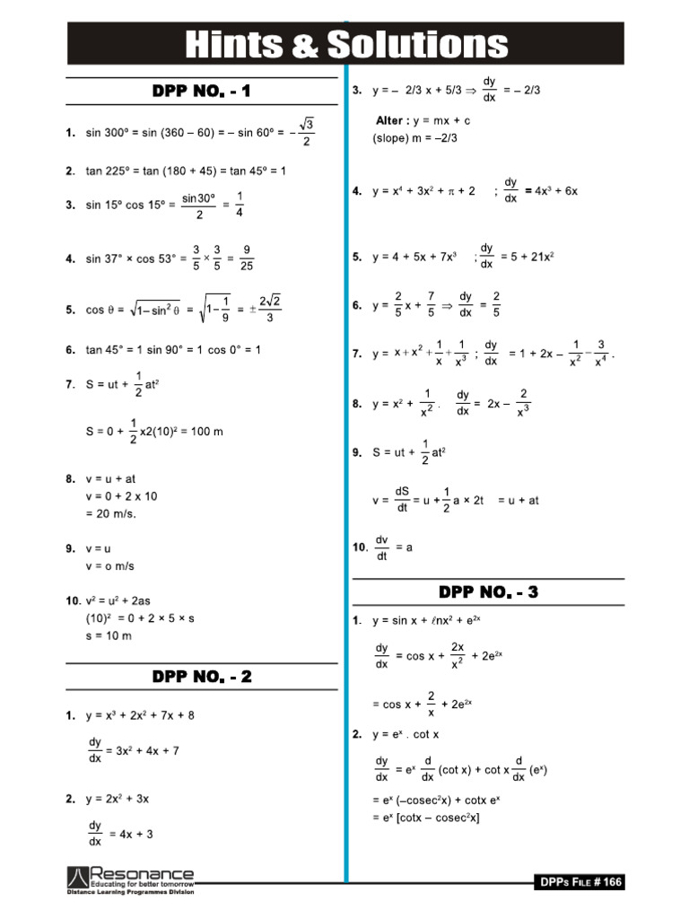 Mathematical Tools XI Hints & Solutions | PDF