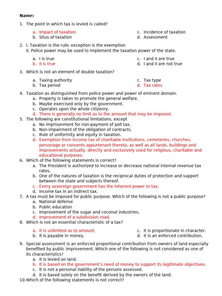 prelim exam_InTax | PDF | Taxes | Taxpayer
