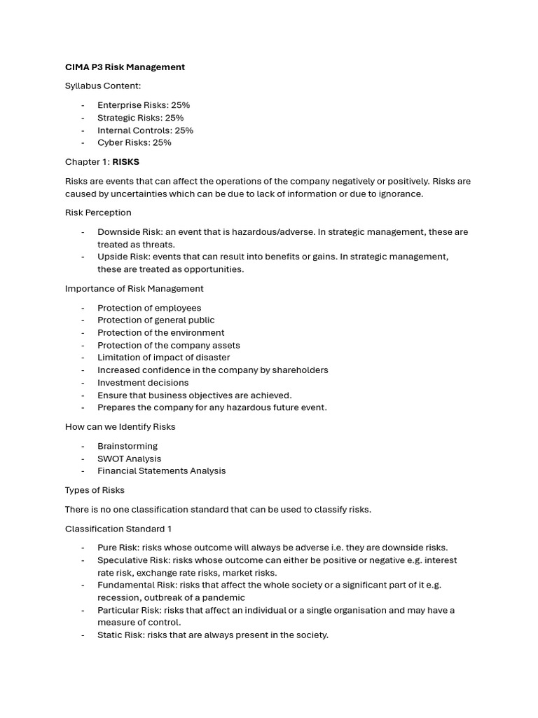 CIMA P3 Risk Management Overview | PDF | Internal Control | Audit
