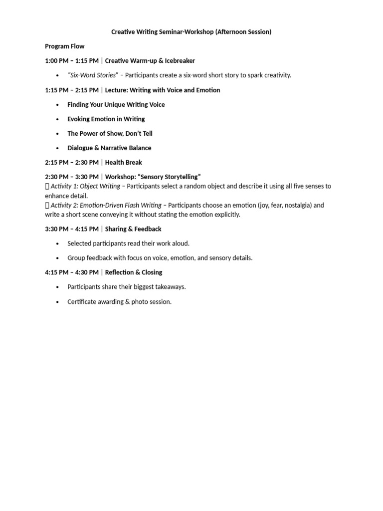 Creative Writing Seminar | PDF | Emotions | Psychology