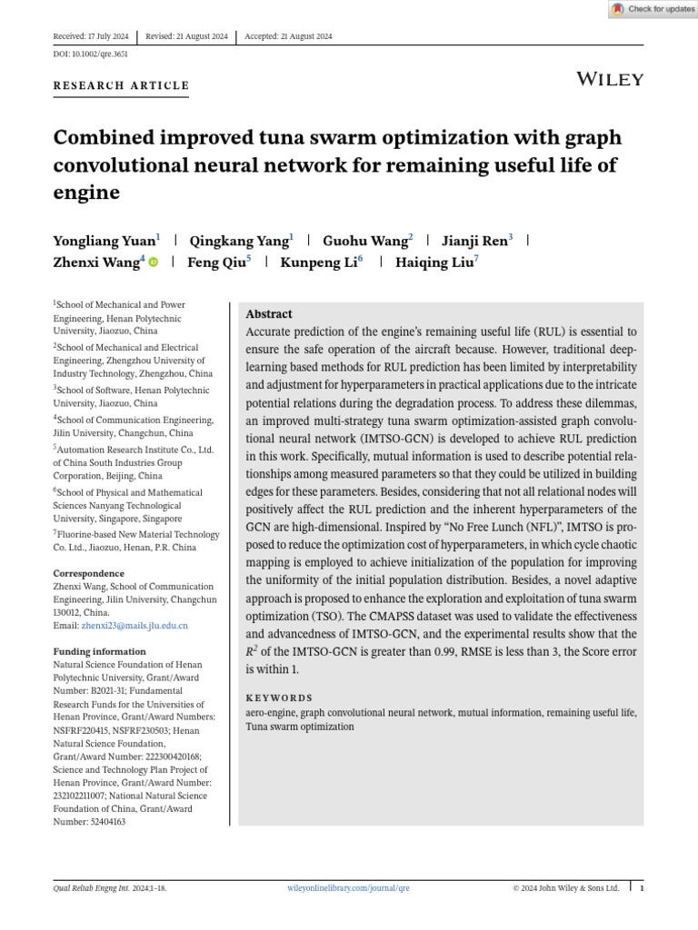 Quality Reliability Eng - 2024 - Yuan - Combined Improved Tuna Swarm ...