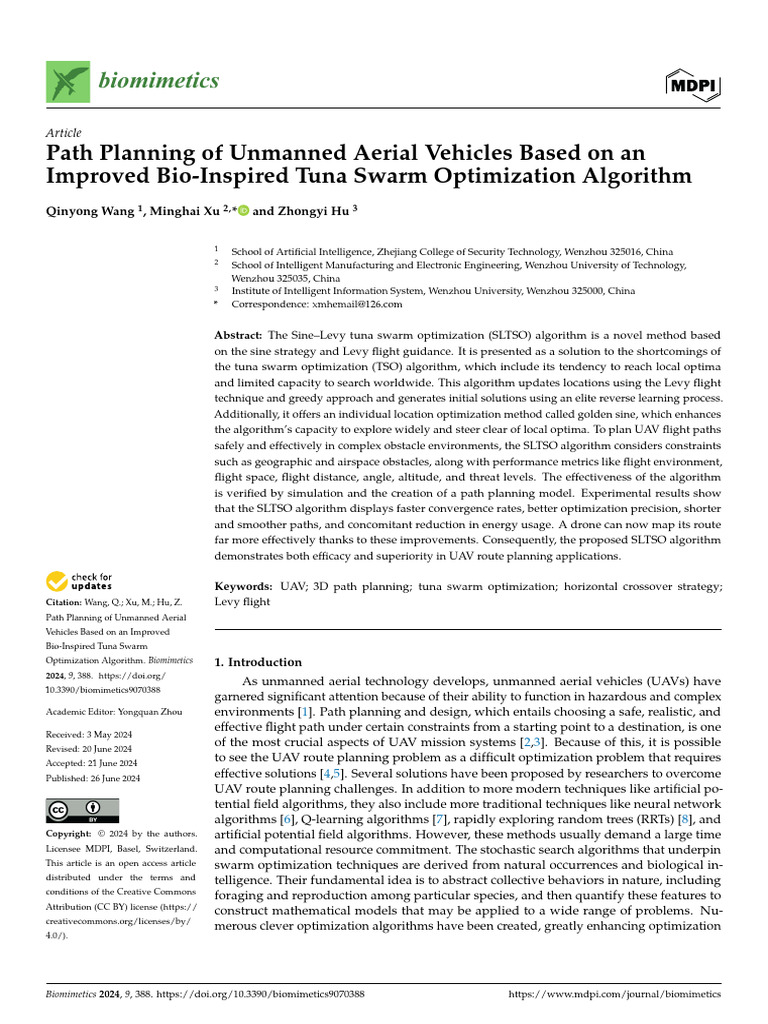 Path Planning of Unmanned Aerial Vehicles Based on an Improved Bio-Inspired TSO Algorithm | PDF ...