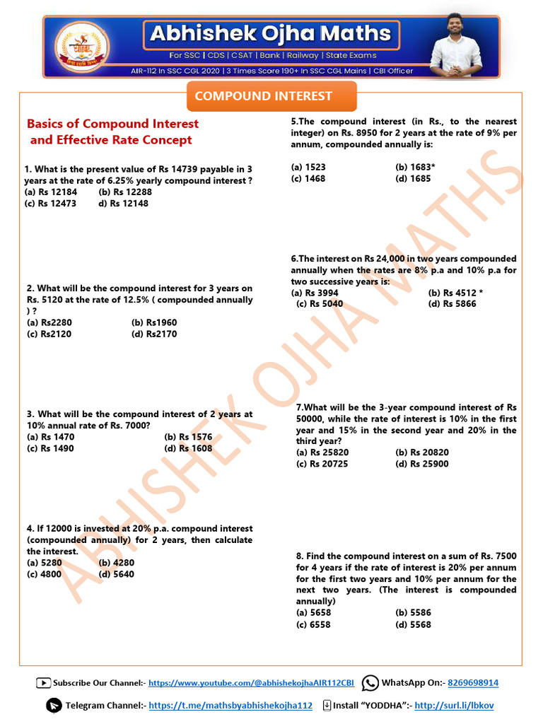 Compound Interest Practice Questions | PDF | Interest | Compound Interest