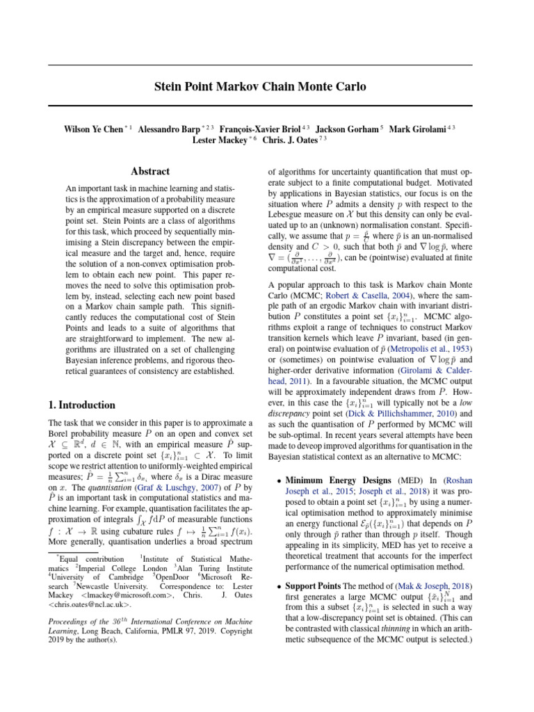 Stein Point Markov Chain Monte Carlo | PDF | Monte Carlo Method | Mathematical Analysis