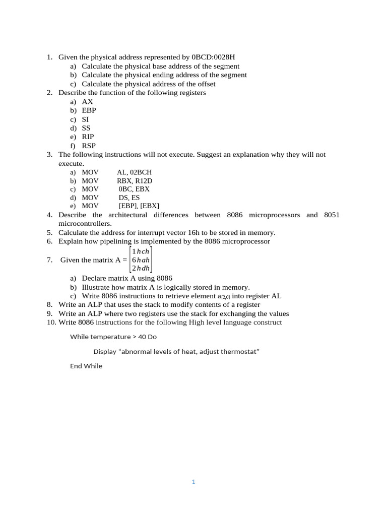 Tutorial questions | PDF | Integrated Circuit | Central Processing Unit