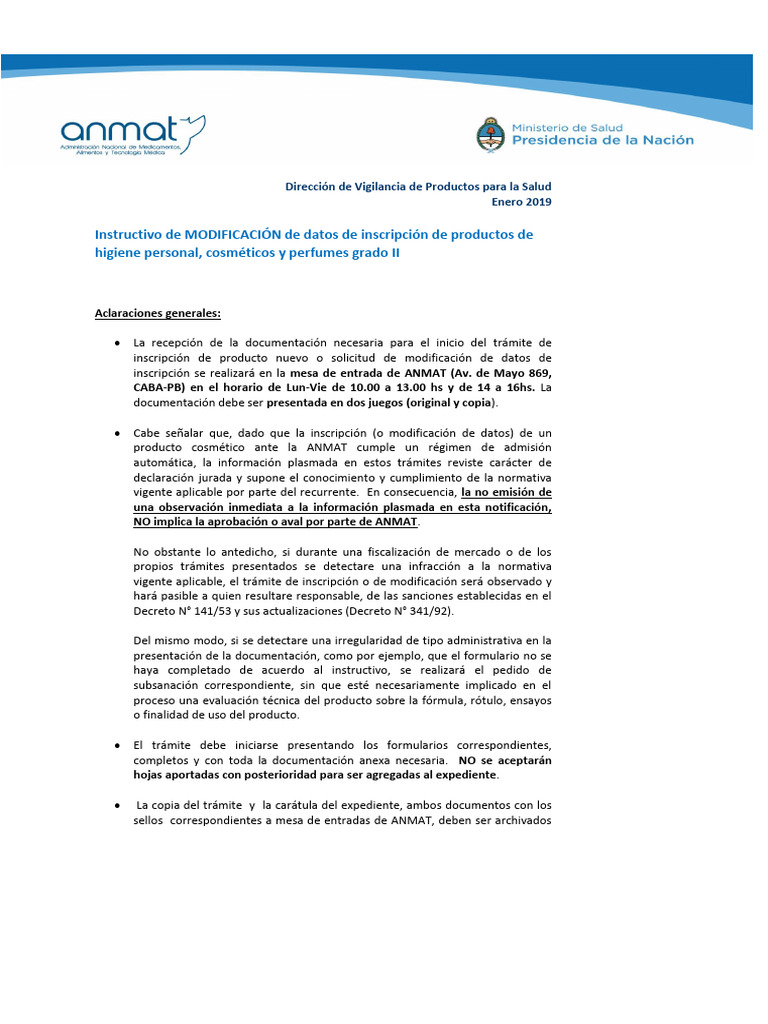 Modificación de Inscripción de Cosméticos | PDF