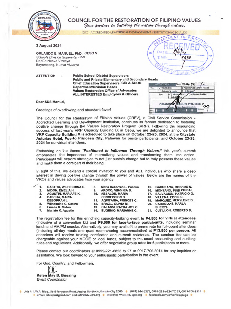 2024 08 06 Values Restoration Program Capacity Building X | PDF ...