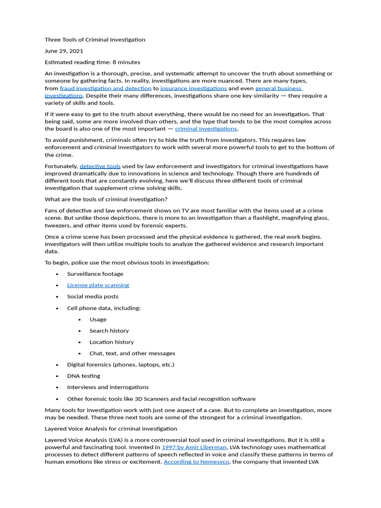 Three Tools of Criminal Investigation DRaft | PDF | Fingerprint | Law ...