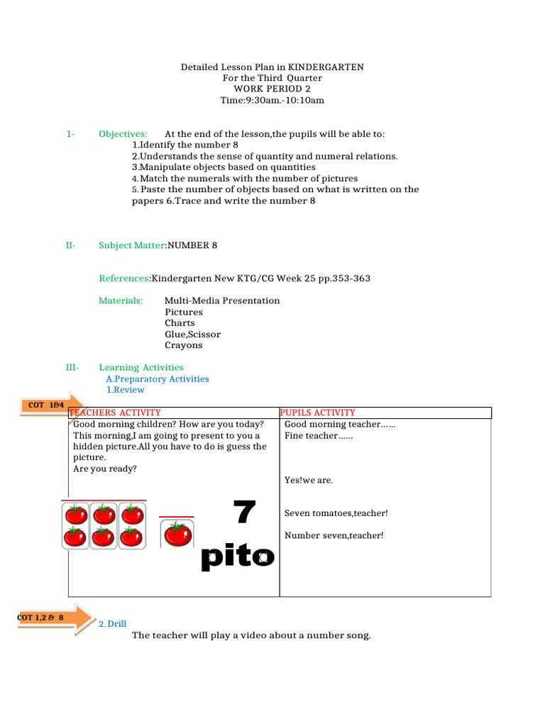 Detailed Lesson Plan in Kindergarten 3rd Quarter | PDF | Teachers ...