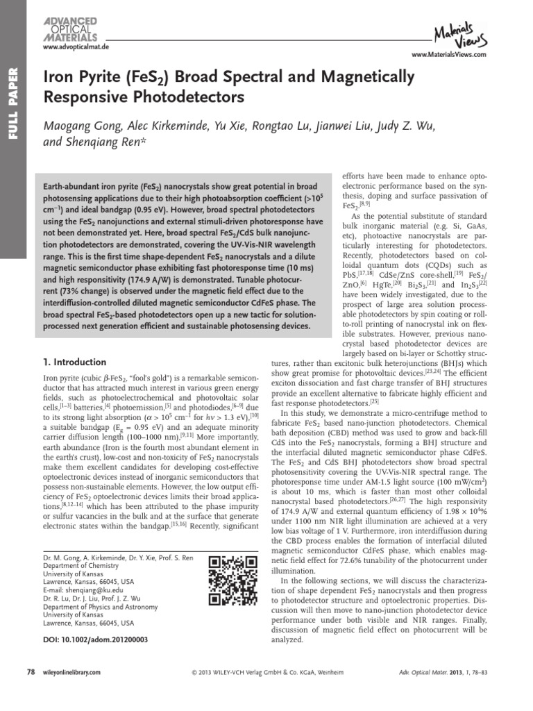 7) Iron Pyrite FeS2 Broad Spectral and Magnetically | PDF | Optics ...