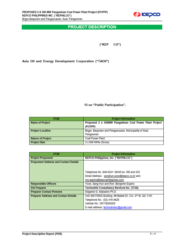 PROPOSED-2-X-500-MW-Pangasinan-Coal-Power-Plant-Project-PCPPP-PDR | PDF ...