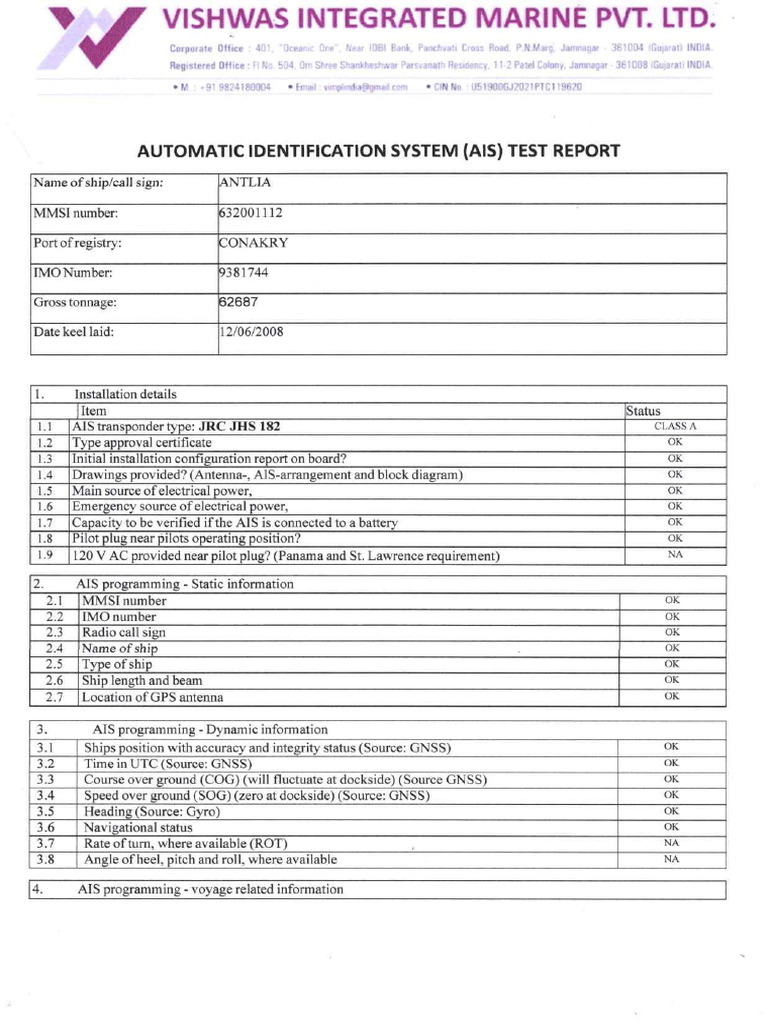 49.ais Test Certificate | PDF