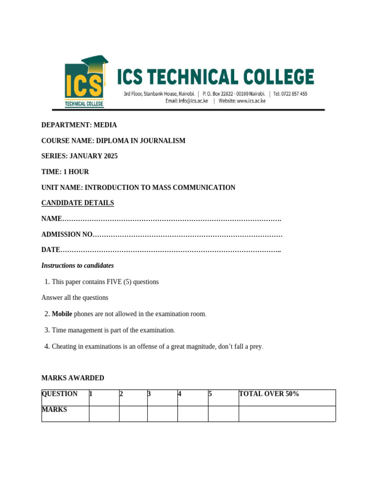 Diploma in Journalism Exam Guide | PDF
