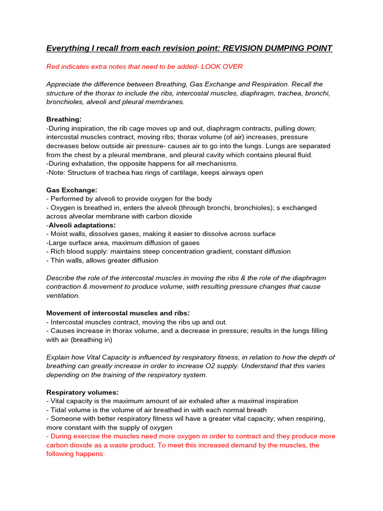 Biology Revision Notes | PDF | Breathing | Respiratory System