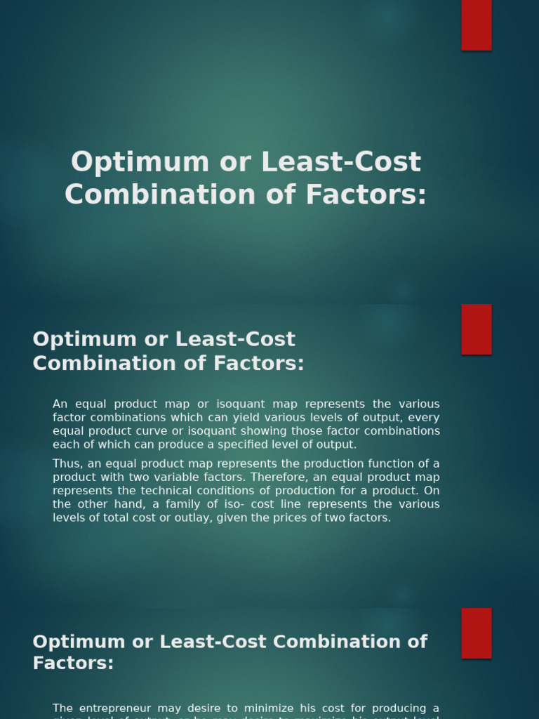 Optimum or Least-Cost Combination of Factors (1) | PDF