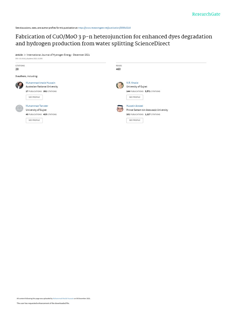 Fabrication of CuO MoO 3 P-N Heterojunction For Enhanced Dyes ...