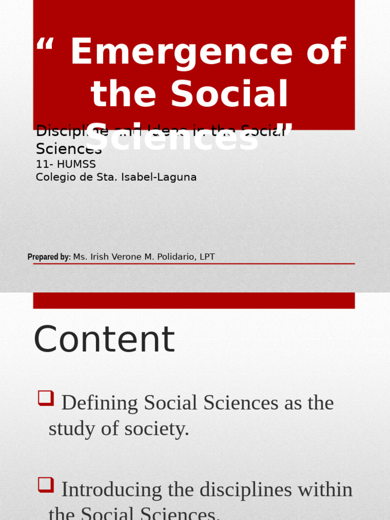 DISS - Lesson 2 Emergence of Social Sciences | PDF | Science | Social ...