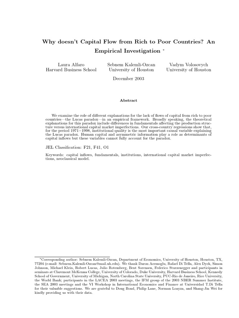 Capital Flow Disparities: Lucas Paradox Analysis | PDF | Capital ...