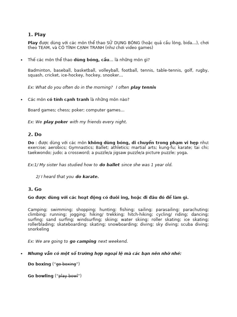 Cách Dùng DO, GO, PLAY | PDF