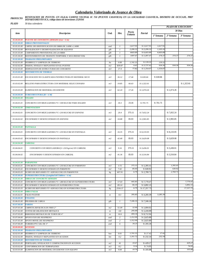Calendario Valorizado Obra Casavieja 20221216 213020 744 | PDF | Ingeniero civil