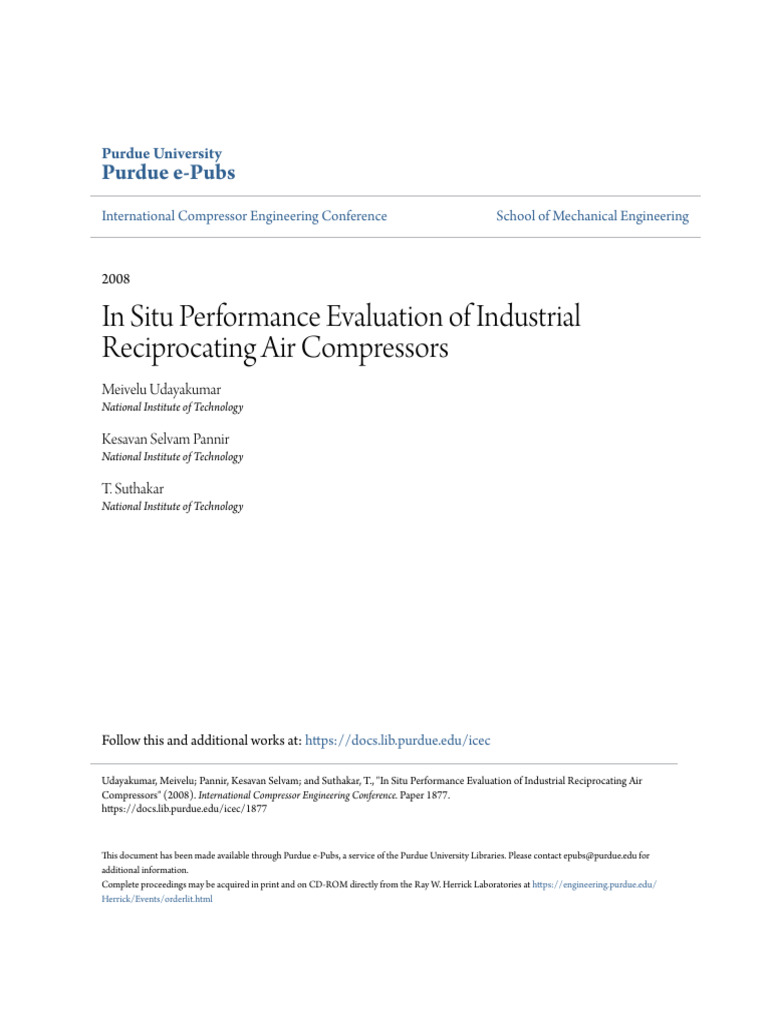 In Situ Performance Evaluation of Industrial Reciprocating Air Co | PDF ...