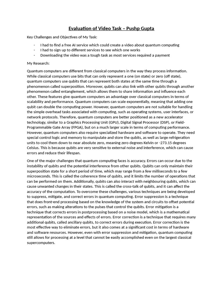 Evaluation of Video Task | PDF | Quantum Computing | Computing