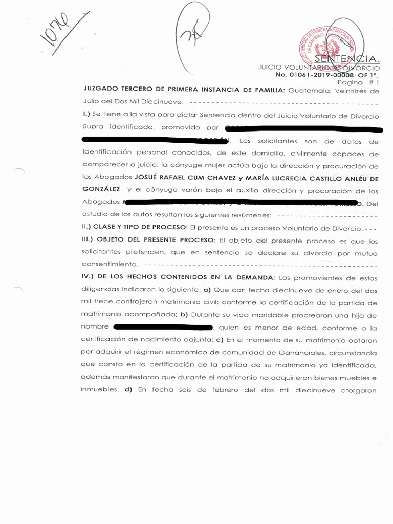 Ejemplo de Sentencia de Divorcio | PDF