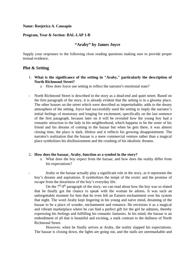 Close Reading On Araby by James Joyce | PDF