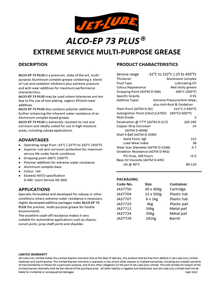 Alco-Ep 73 Plus: Extreme Service Multi-Purpose Grease | PDF ...