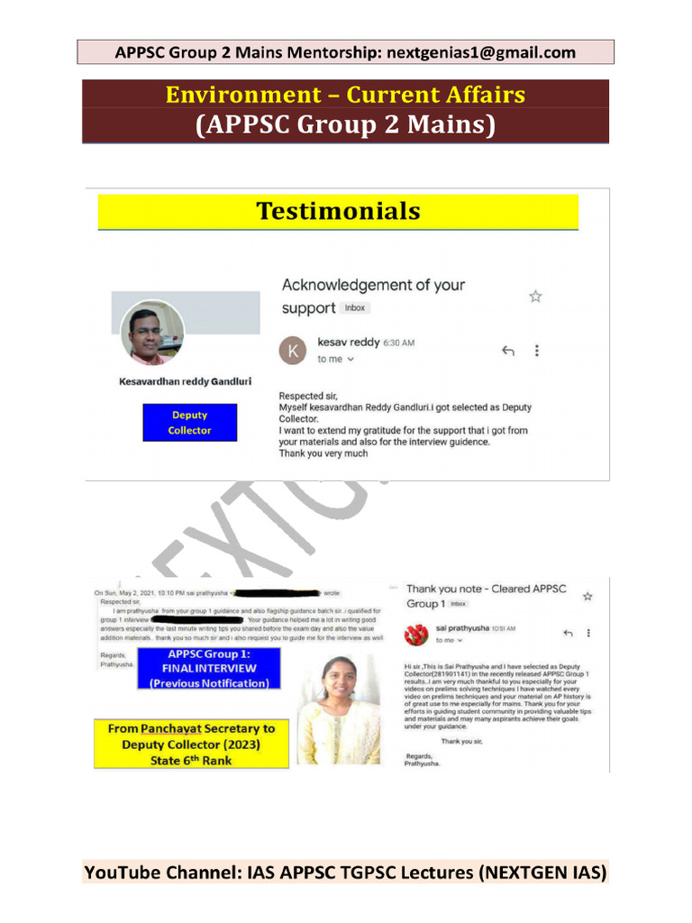 Environment Current Affairs - APPSC Group 2 Mains | PDF