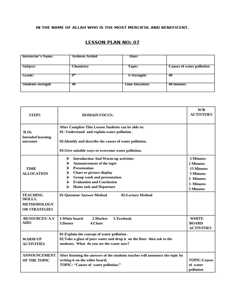 7M.Water Pollution Lesson | PDF | Teaching | Learning
