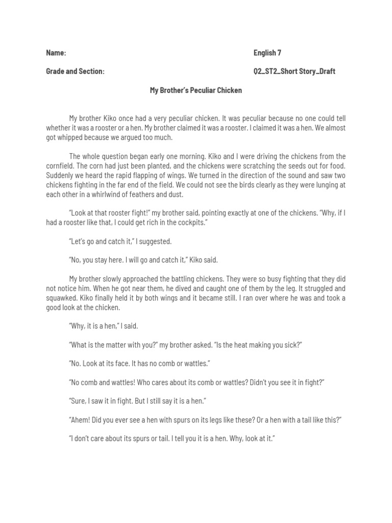 Short Story Format Sample | PDF | Chicken