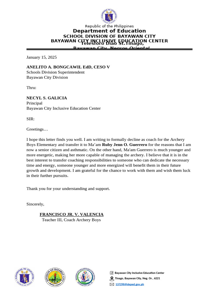 Sir Val Letter | PDF