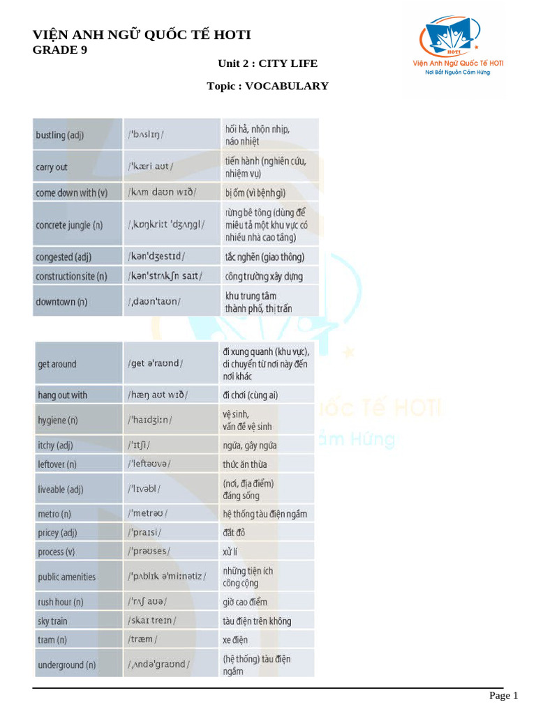 9C Unit 2 Vocab | PDF