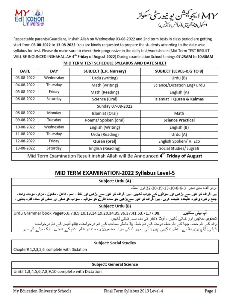 Syllabus Level-5 Mid Term 2022 Examination | PDF | Subject (Grammar) | Syntax