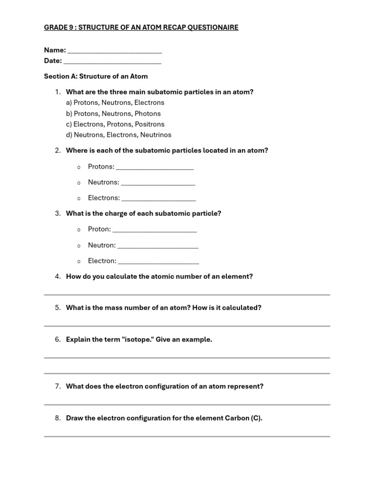 GRADE 9 QUIZ | PDF | Atoms | Proton