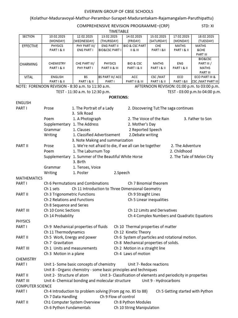 CRP Xi Timetable 24-25 - Ya Portions | PDF | Chemistry | Molecules