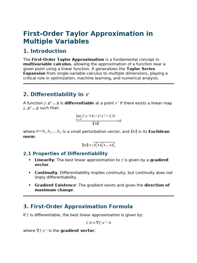 First-Order Taylor Approximation in Multiple Variables | PDF | Derivative | Mathematical ...