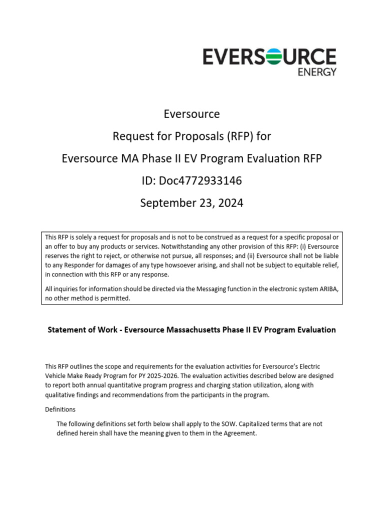 RFP - Eversource MA Phase II EV Program Evaluation RFP - 9 23 24 | PDF ...