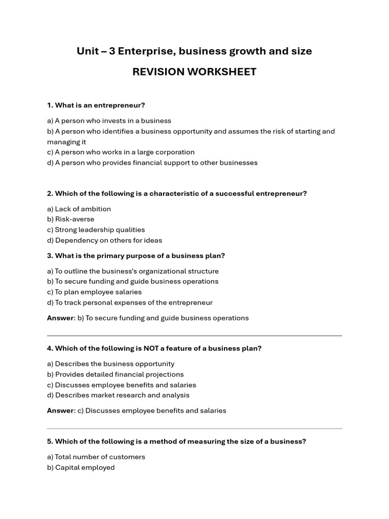 Unit - 3 Revision Worksheet | PDF | Mergers And Acquisitions | Private Sector