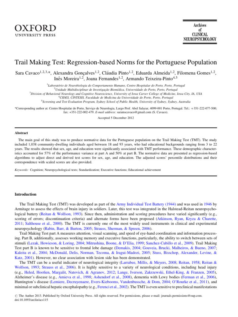 Arch Clin Neuropsychol 2013 Cavaco TMT | PDF | Errors And Residuals ...